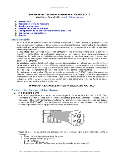 Red Industrial Ethernet Basada En Protocolo Modbus Tcp Que Conecta Un Ordenador Dos Plc Y Un