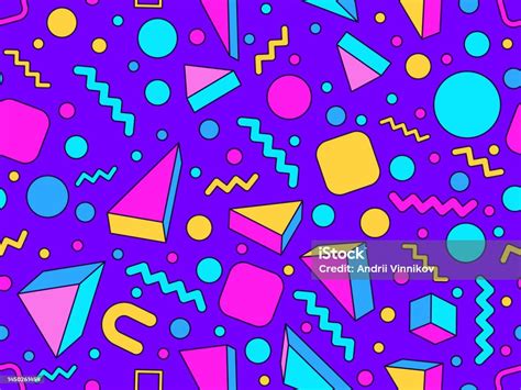 80년대 스타일의 요소가 있는 기하학적 매끄러운 패턴 획이 있는 3d 기하학적 모양 화려한 배경입니다 선전용 제품 포장지 및