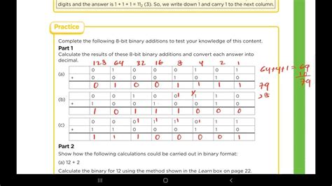 Igcse Lower Secondary Computing Lesson 16 Binary Calculation Exercise