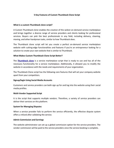 Ppt 5 Key Features Of Custom Thumbtack Clone Script Powerpoint Presentation Id11543670