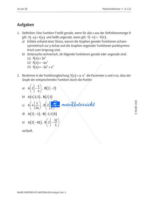 Potenzfunktionen Aufgaben Meinunterricht