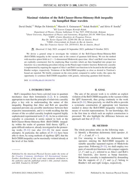 Pdf Maximal Violation Of The Bell Clauser Horne Shimony Holt Inequality Via Bumpified Haar