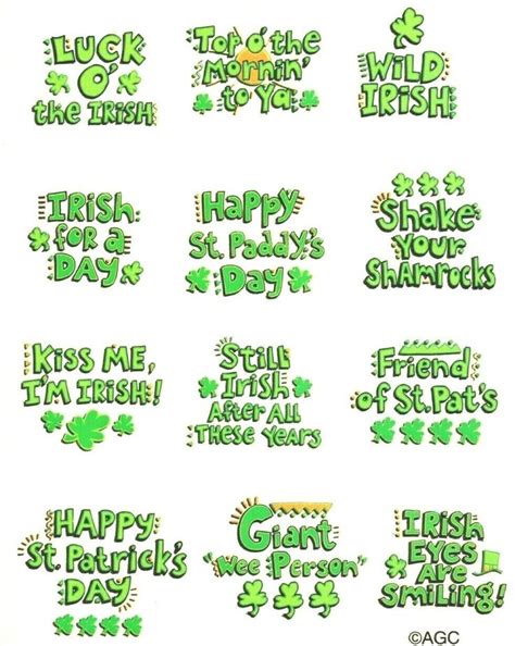 Vintage American Greetings St Patricks Days Sheet Stickers Irish Phrases Theme Ebay