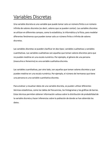 Variables Discretas Las Variables Discretas Se Utilizan En Diferentes Campos Como La