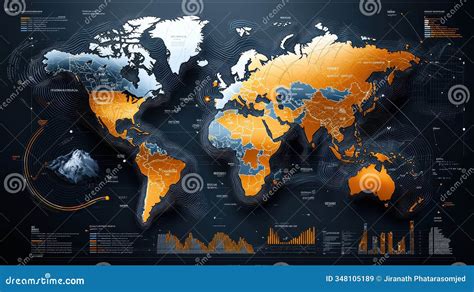world map infographic with geographical data and population statistics
