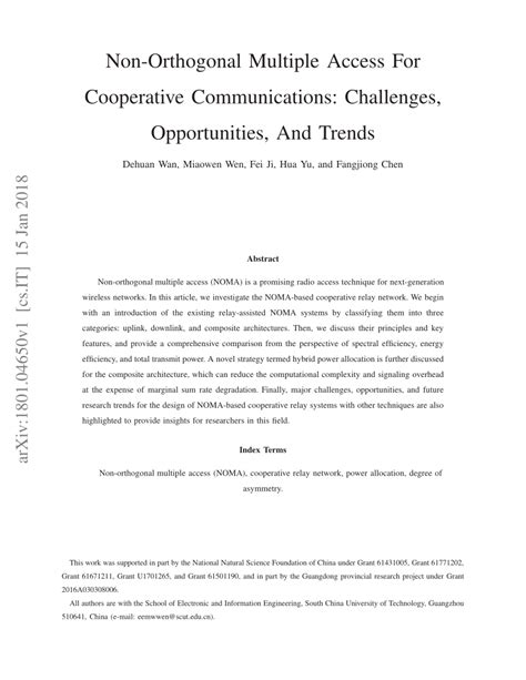 Pdf Non Orthogonal Multiple Access For Cooperative Communications Challenges Opportunities