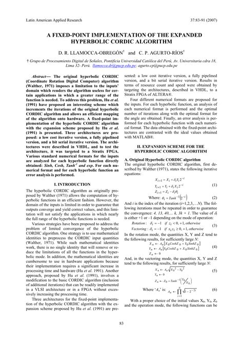 Pdf A Fixed Point Implementation Of The Expanded Hyperbolic Cordic