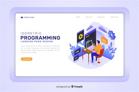 Free Vector Isometric Programming Landing Page Template