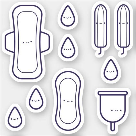 Cute Girly Pad Tampon Set First Period Party Sticker Zazzle 생리대 그림