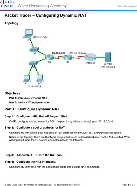 Packet Tracer Configuring Dynamic NAT Instructions