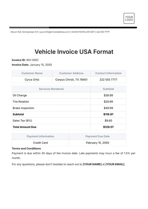 Free Vehicle Invoice Templates Editable And Printable