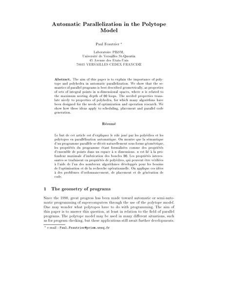 Pdf Automatic Parallelization In The Polytope Model