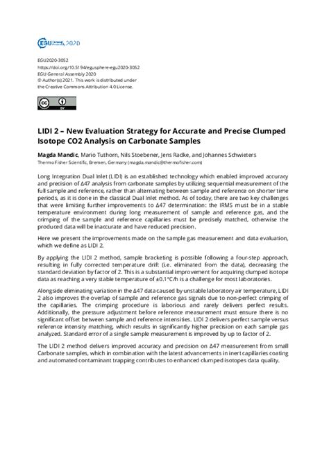Pdf Lidi 2 New Evaluation Strategy For Accurate And Precise Clumped Isotope Co2 Analysis On