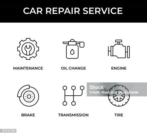 자동차 수리 서비스 아이콘 세트입니다 유지 보수 오일 교환 엔진 브레이크 변속기 타이어 아이콘 유압 플랫폼에 대한 스톡 벡터 아트 및 기타 이미지 Istock