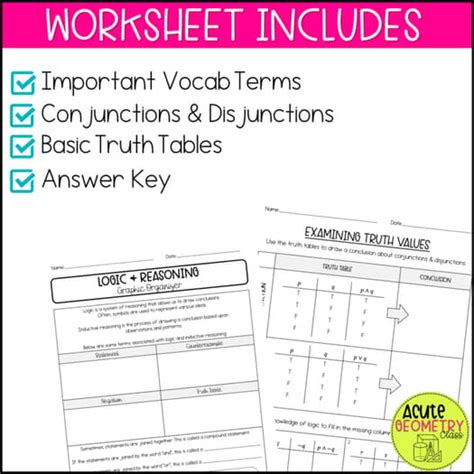 Logic And Reasoning Conjunctions Disjunctions Graphic Organizer Worksheet