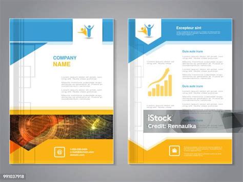 삼각형 디자인 추상적인 전단지 기술 배경 벡터 현대 브로슈어 레이아웃 템플릿입니다 파란색 노란색 빨간색과 흰색 색상의 포스터 잡지 커버입니다 0명에 대한 스톡 벡터 아트 및