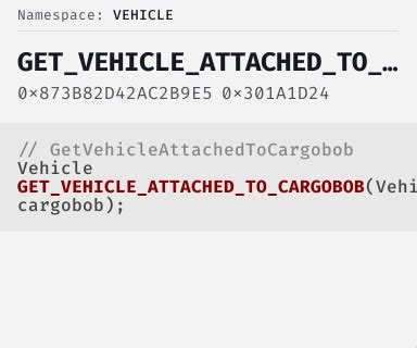 GetVehicleAttachedToCargobob FiveM Natives Cfx Re Docs