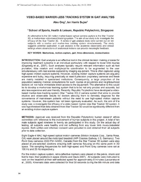 Pdf Video Based Marker Less Tracking System In Gait Analysis