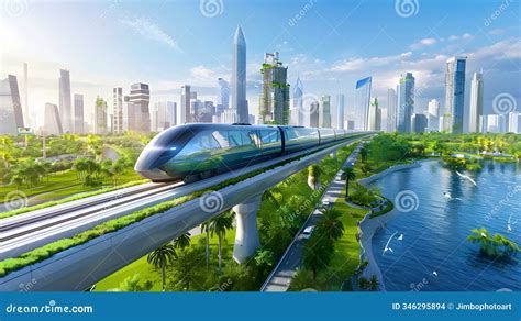 Sustainable High Speed Transit Systems Futuristic Stock Illustration
