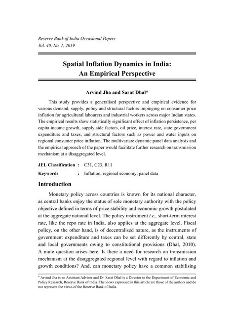 Pdf Spatial Inflation Dynamics In India An Empirical Perspective