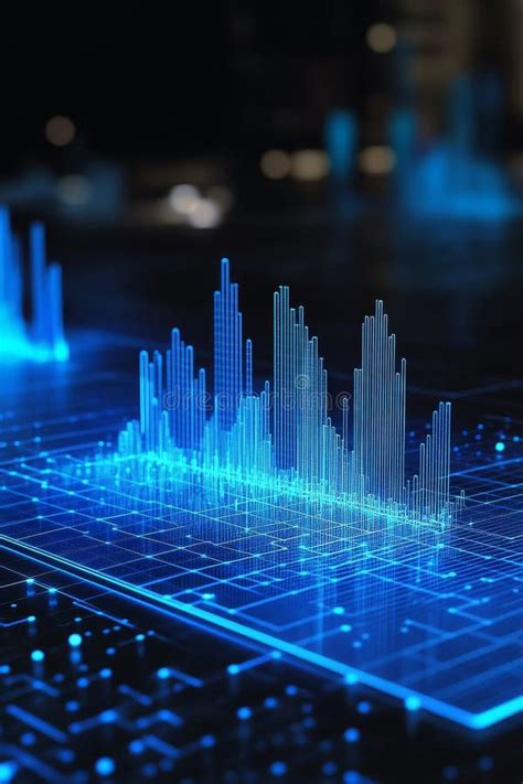 Abstract D Chart Glowing On Futuristic Blue Grid Visualizing Data Analytics Concepts Stock
