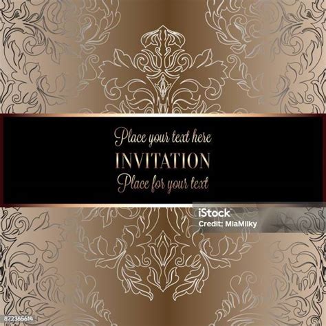 바로크 식 배경 골동품 럭셔리 베이 지 브라운 블랙과 골드 빈티지 프레임 빅토리아 배너 다 마스크 천 꽃 벽지 장식 초대 카드