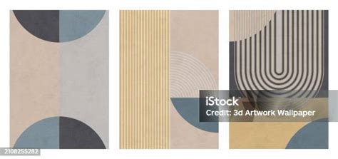 화려한 모양 원과 선 밝은 배경의 미니멀한 디자인 3d 일러스트 벽 프레임 캔버스 Boho 플랫 아트 개체 그룹에 대한 스톡 사진 및 기타 이미지 Istock