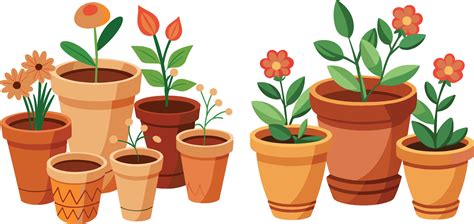 Terracotta Pots With Flowers In Bloom 46465254 Vector Art At Vecteezy