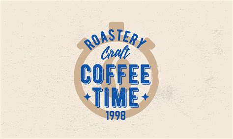 커피 타임 빈티지 로고 포스터 스톱워치와 커피 콩 실루엣이 있는 템플릿 라벨 크래프트 그런지 질감의 힙스터 빈티지 디자인 오래 된 복고풍 인쇄 타이포그래피 벡터 일러스트