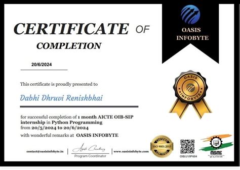 dhruvi on linkedin oasisinfobyte python thankyou internship
