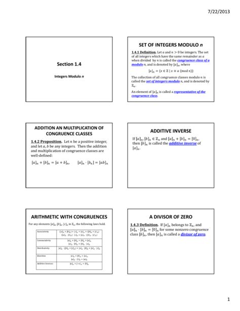Section 14 Set Of Integers Modulo N Additive Inverse