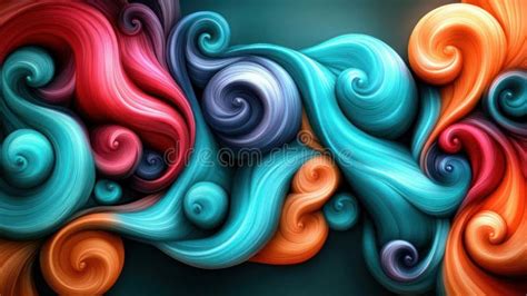 A Vibrant Abstract Swirl Of Colorful Waves And Curls Creating A Dynamic Visual Flow Stock