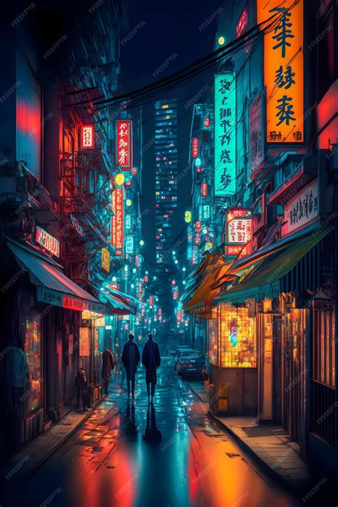 Premium Photo Streets Of Tokyo City Night Neon Lights Hand Drawn Illustration