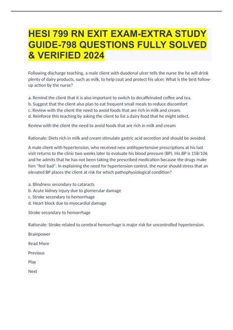HESI 799 RN EXIT EXAM EXTRA STUDY GUIDE 798 QUESTIONS FULLY SOLVED VERIFIED 2024 HESI 799 RN