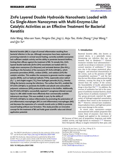 Pdf Znfe Layered Double Hydroxide Nanosheets Loaded With Cu Single‐atom Nanozymes With Multi