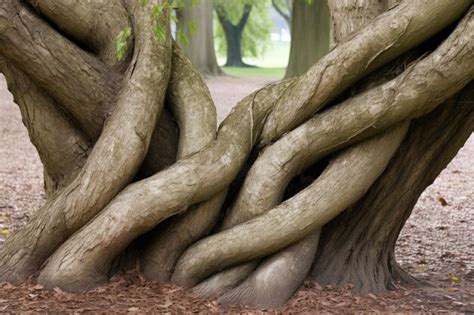 Premium Photo Three Twisted Tree Trunks Intertwined Together