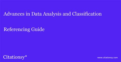 Advances In Data Analysis And Classification Referencing Guide · Advances In Data Analysis And