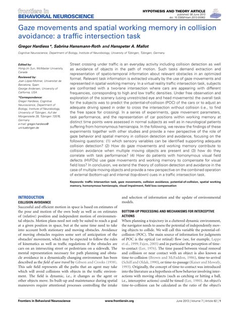 Pdf Gaze Movements And Spatial Working Memory In Collision Avoidance