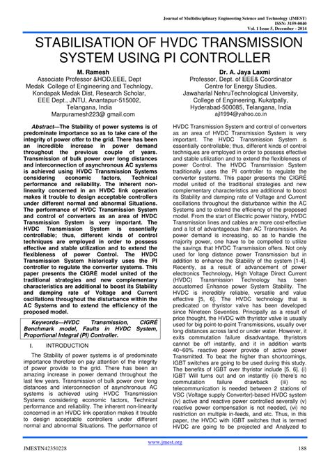 PDF STABILISATION OF HVDC TRANSMISSION SYSTEM USING PI CONTROLLER
