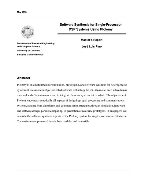 Pdf Software Synthesis For Single Processor Dsp Systems Using Ptolemy