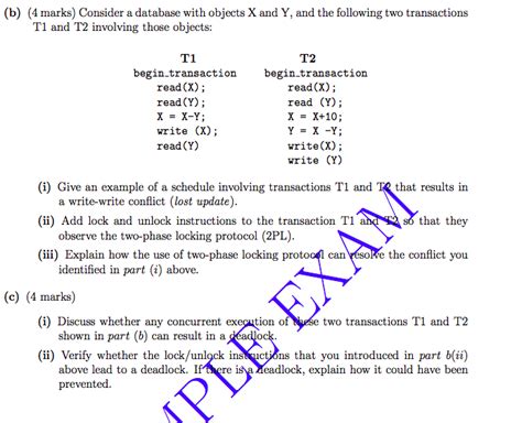 solved b 4 marks consider a database with objects x and