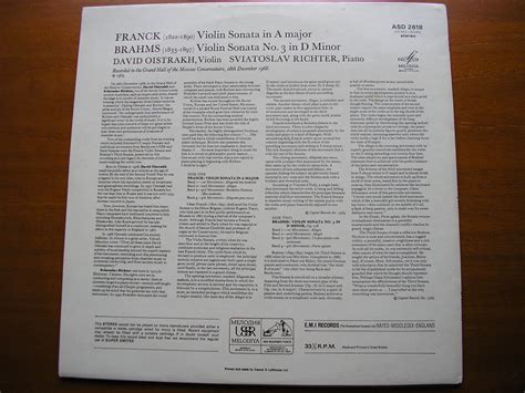 Brahms Violin Sonata No 3 Franck Violin Sonata David Oistrakh S