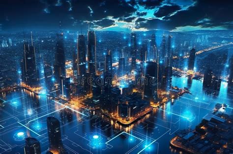 Futuristic Cityscape With Interconnected Smart Devices And Autonomous