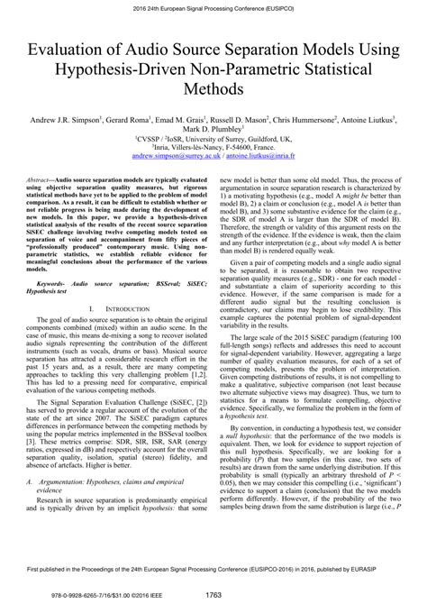 pdf evaluation of audio source separation models using hypothesis driven non parametric