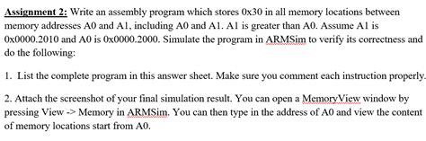 Solved Assignment 2 Write An Assembly Program Which Stores
