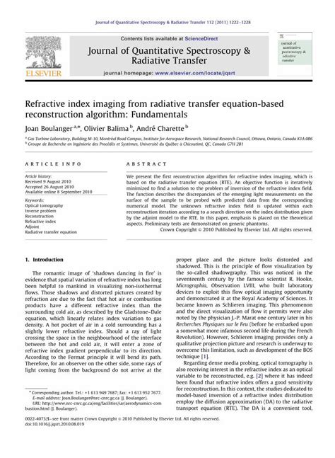 Pdf Refractive Index Imaging From Radiative Transfer Equation Based