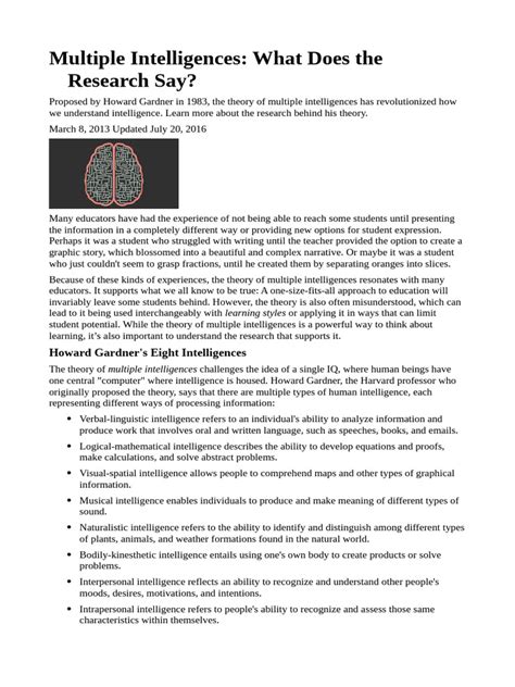 Multiple Intelligence Pdf Learning Intelligence