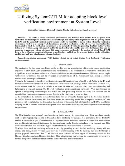Utilizing Systemc Tlm For Adapting Block Level Verification Environment