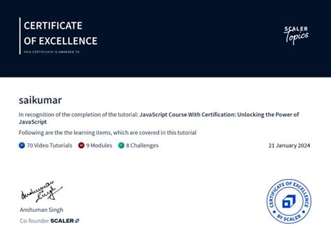 Completed Javascript Course With Certification Saikumar Bidave Posted