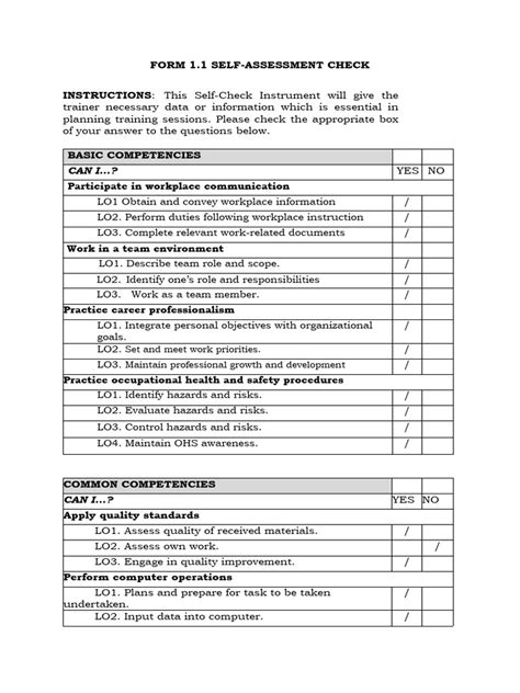 Form 11 Self Assessment Check Sample Template 4 2 With Answers